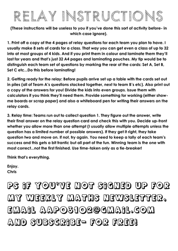 Maths Relay Races (Problem-solving Puzzles) | Teaching Resources