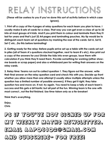 Maths Relay Races (Problem-solving Puzzles) | Teaching Resources