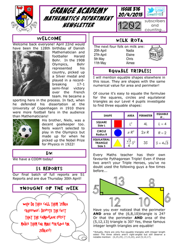 Free Weekly Maths Newsletter by Email | Teaching Resources