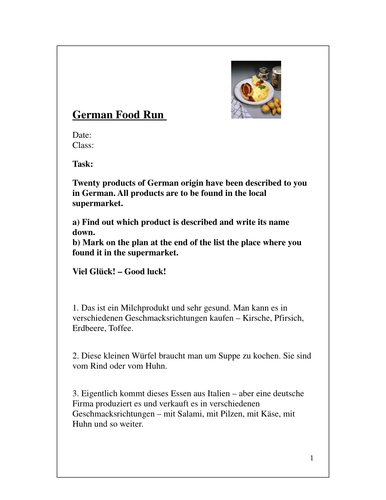 German Food Run | Teaching Resources