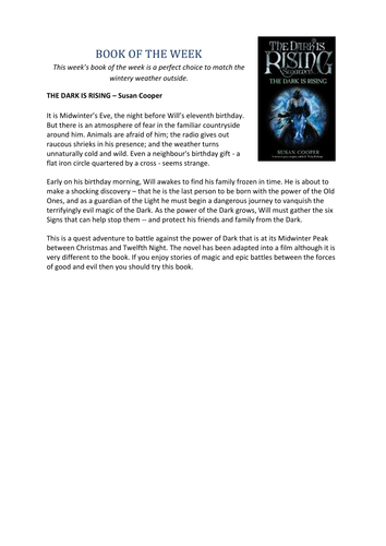 THE DARK IS RISING BOOK OF THE WEEK HM | Teaching Resources