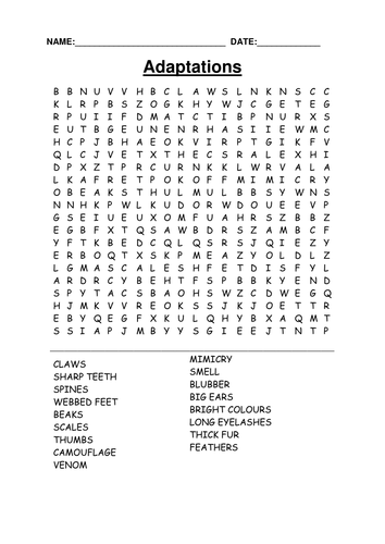 Adaptations Word search by katrules2411 - Teaching Resources - TES