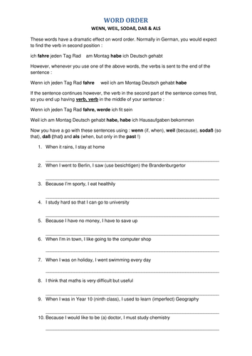 subordinating conjunctions in German | Teaching Resources subordinating conjunctions in German | Teaching Resources
