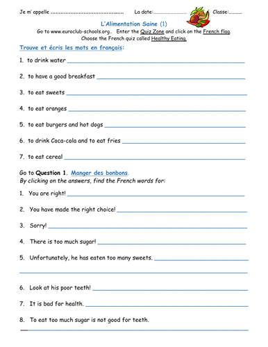 'Healthy Food' in French | Teaching Resources