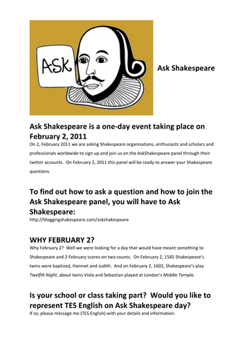 Ask Shakespeare: Interactive Twitter Activity Day! | Teaching Resources