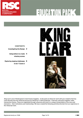 RSC Education Pack - King Lear by Shakespeare | Teaching Resources