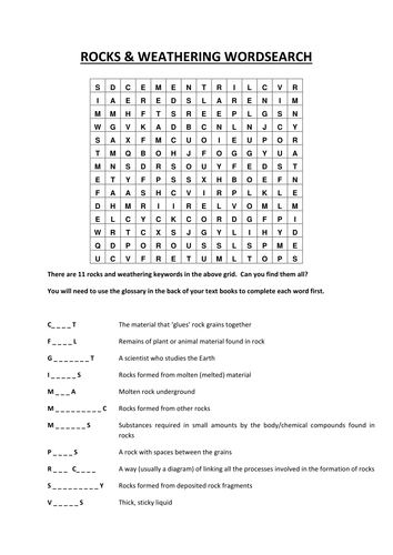 Intro to rocks wordsearch | Teaching Resources