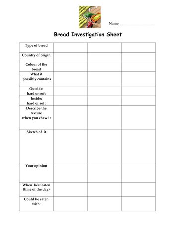Bread Investigation Sheet- Food and Farming | Teaching Resources