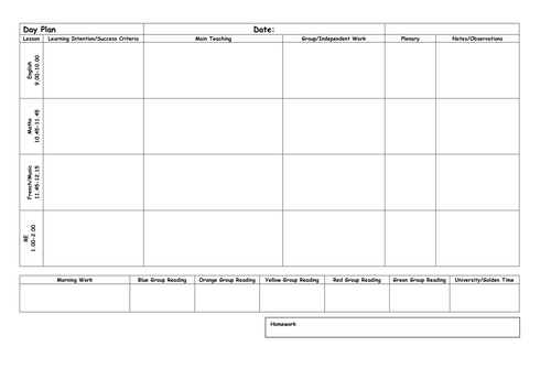 Day Plan Templates | Teaching Resources