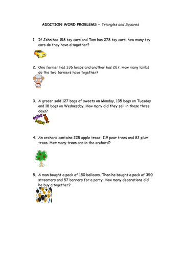 Addition Word Problems | Teaching Resources