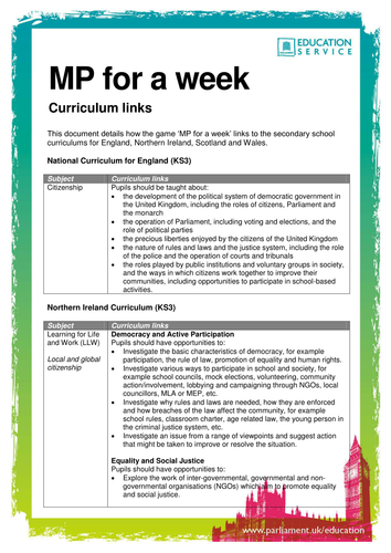 MP For A Week | Teaching Resources