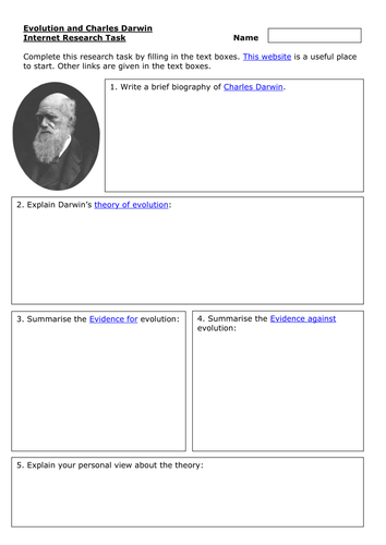 Darwin research task | Teaching Resources