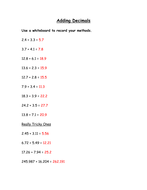 Adding Decimals (with solutions) | Teaching Resources