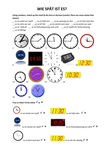 Time in German with the 12 hour clock | Teaching Resources