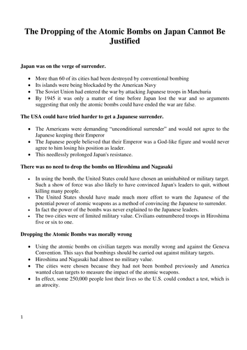 Atomic Bomb Debate | Teaching Resources