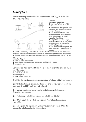 making salts and calculating yields worksheet | Teaching Resources
