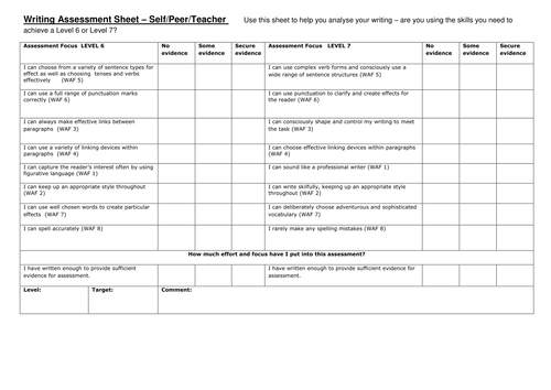 APP Pupil Self Assessment Grids: Reading Writing | Teaching Resources