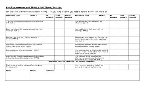 APP Pupil Self Assessment Grids: Reading Writing | Teaching Resources