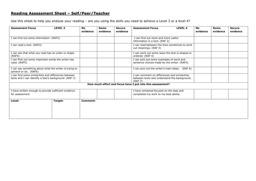 APP Pupil Self Assessment Grids: Reading Writing | Teaching Resources