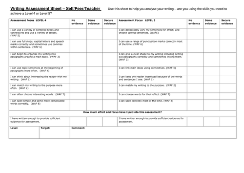 APP Pupil Self Assessment Grids: Reading Writing | Teaching Resources