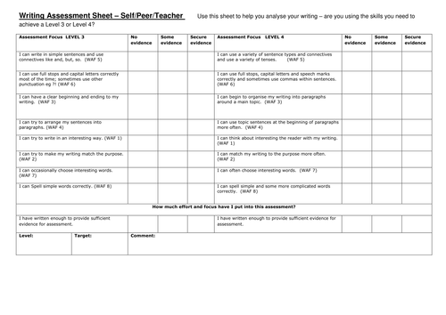 APP Pupil Self Assessment Grids: Reading Writing | Teaching Resources