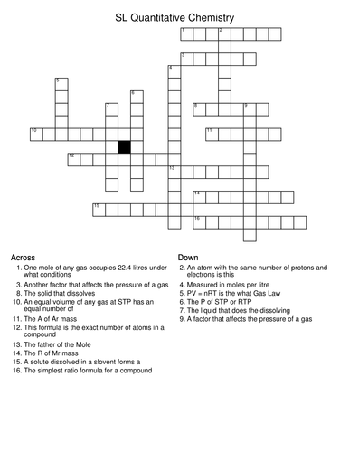 SL IB Chemistry Keyword crosswords | Teaching Resources
