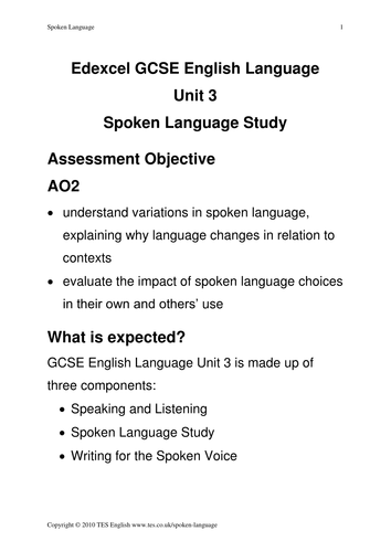 Spoken Language Study Edexcel | Teaching Resources