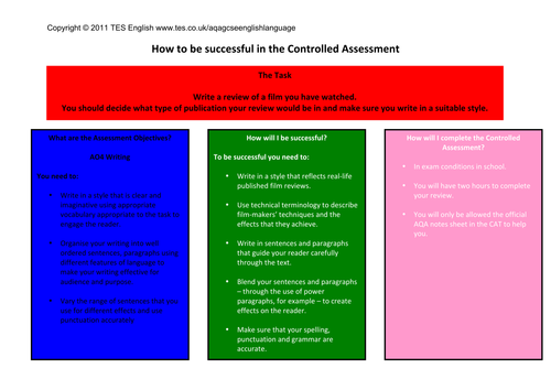Film Review - Assessment Criteria & Target Grades | Teaching Resources