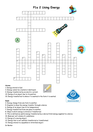 AQA P1a Energy & electricity revision crosswords | Teaching Resources