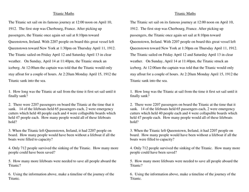 Titanic Activities by lizdoig - Teaching Resources - TES