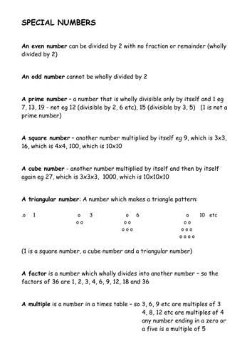Special numbers - factors, multiples, primes etc | Teaching Resources