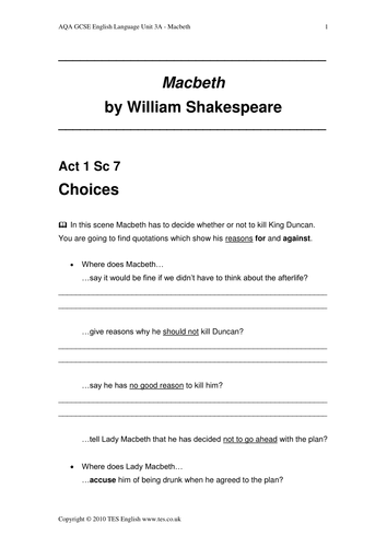 Macbeth Controlled Assessment - Theme Quizzes | Teaching Resources