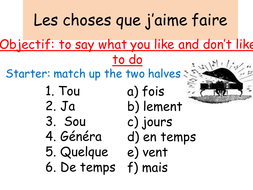 Les choses que j'aime faire | Teaching Resources