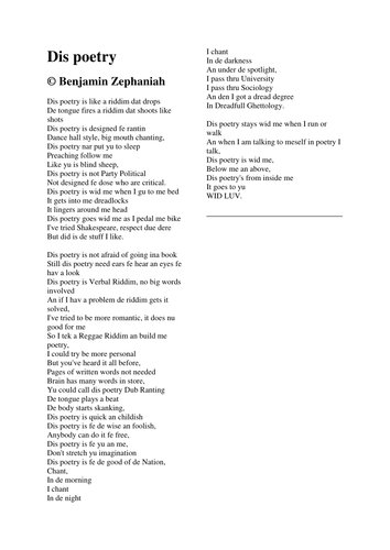 Benjamin Zephaniah | Teaching Resources Benjamin Zephaniah | Teaching Resources