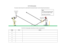 Maths GSCE: Angles worksheet Cricket activity. | Teaching Resources