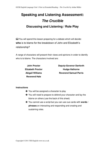 The Crucible CAT - Speaking & Listening Assignment | Teaching Resources