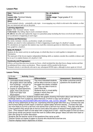 Terminal Velocity lesson | Teaching Resources
