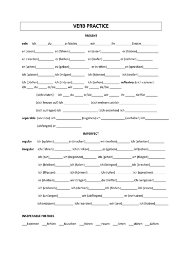 German verb practice | Teaching Resources