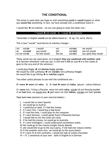 The conditional tense in German | Teaching Resources