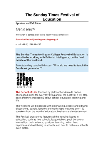 The Sunday Times Festival of Education | Teaching Resources