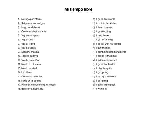 Mi tiempo libre | Teaching Resources