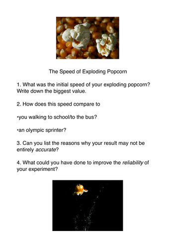 Energy Conservation: speed of exploding popcorn | Teaching Resources