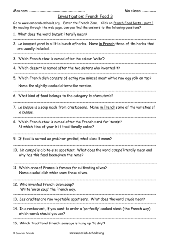 French Food Facts | Teaching Resources