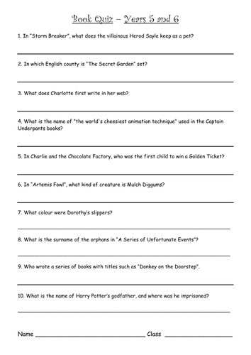 Book Quiz | Teaching Resources
