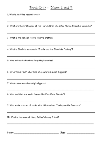 Book Quiz | Teaching Resources