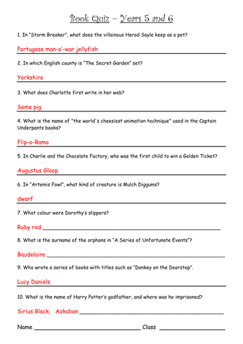 Book Quiz | Teaching Resources