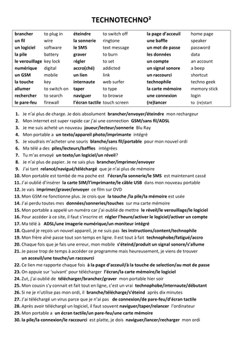 la techno 2 - la technologie in French | Teaching Resources