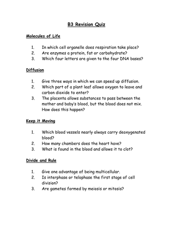 OCR Unit B3 Revision Activities | Teaching Resources