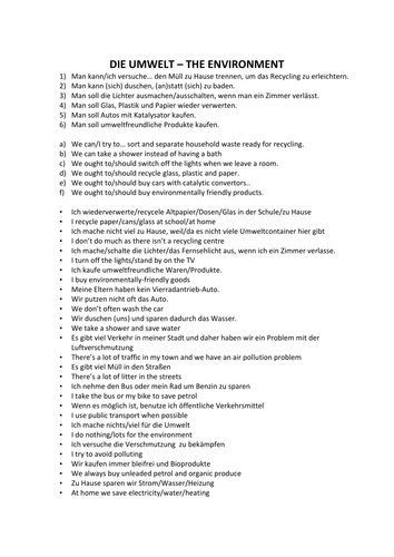 die Umwelt the environment in German | Teaching Resources