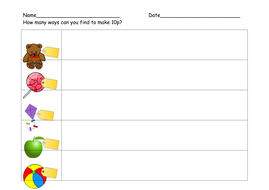 Ways to make 10p worksheet (Y1) | Teaching Resources